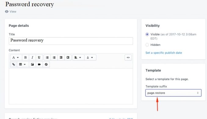 How to create the page for password recovery in Shopify