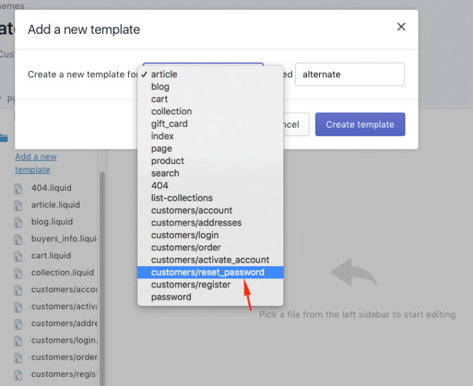 How to create the page for password recovery in Shopify